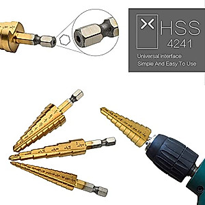 Step Drill Bit- 3 Pcs Step Drill Bits for Metal, Stepped Drill Bit Set for Plastic, Wood, Sheet Metal