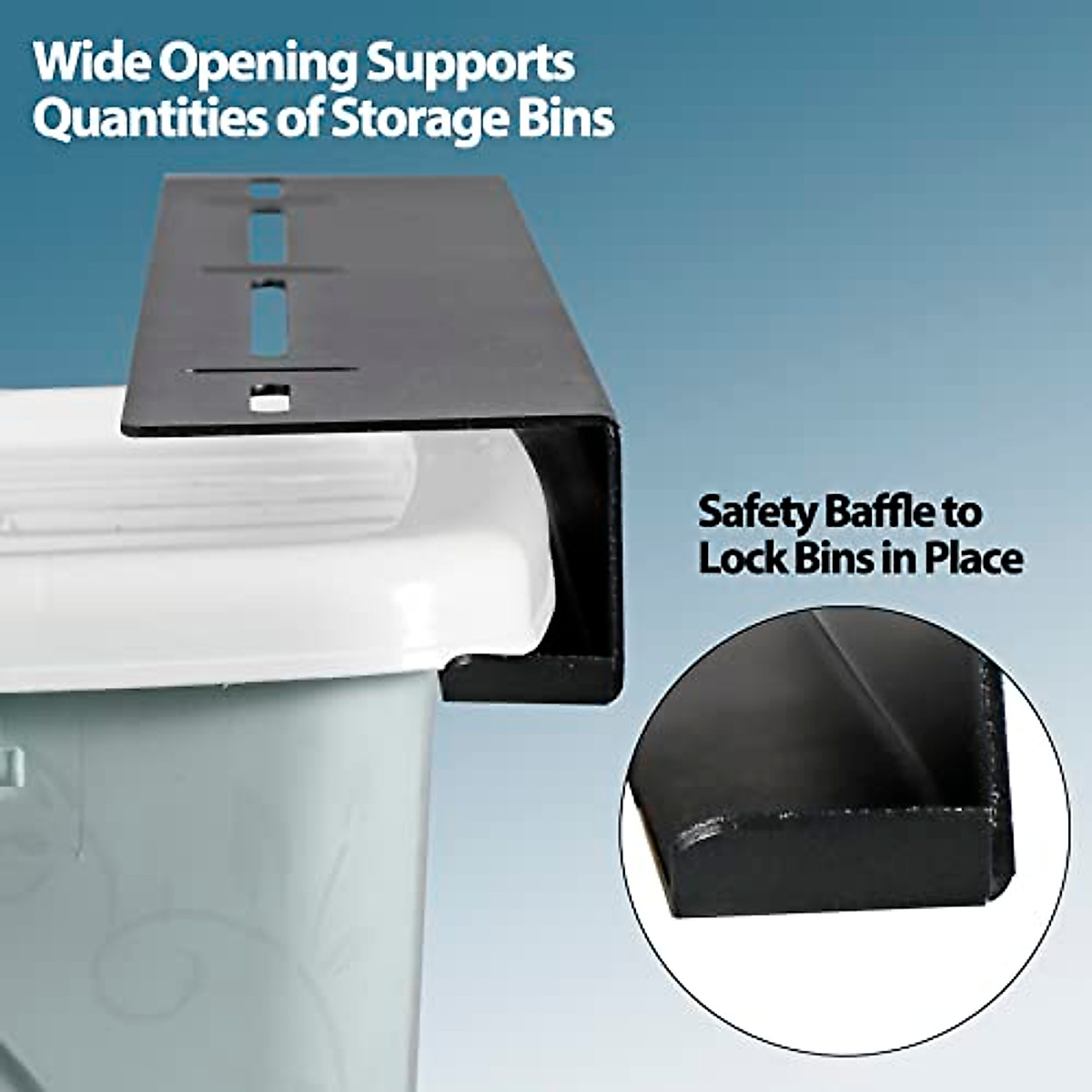 Talustool Overhead Bin Rack for Three Bins, Overhead Garage Storage Mounting Rails with Installation Hardware, Mounting on Ceiling with Adjustable Width and Fit for most Storage Bins