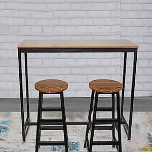 Thaweesuk Shop New Light Brown 3 Pcs. Wood Pub Bar Table Chair Counter Height Kitchen Dining Set Home Office Furniture Particleboard Metal 47.2" L x 15.7" W x 39.4" H