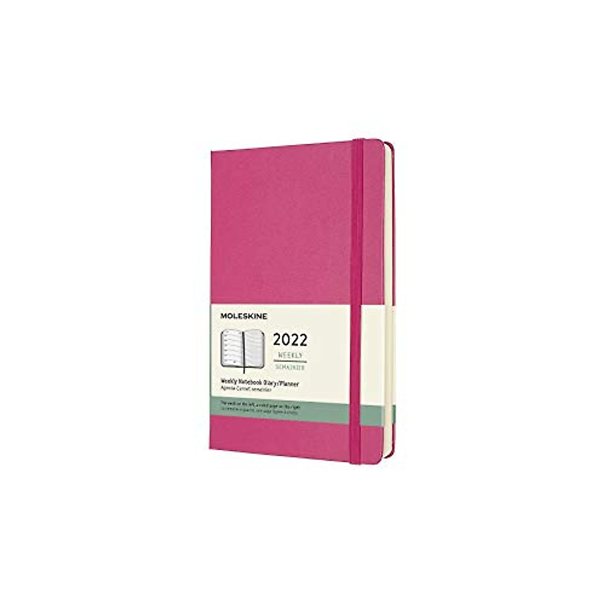Moleskine Weekly Planner 2022, 12-Month Weekly Diary, Weekly Planner and Notebook, Hard Cover, Large Size 13 x 21 cm, Colour Bougainvillea Pink, 144 Pages