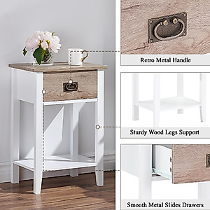 VECELO Nightstands Set of 2, Side End Table with Drawers for Bedroom, Living Room Sofa Bedside, Vintage Accent Furniture Small Space Storage Cabinet, Solid Wood Legs