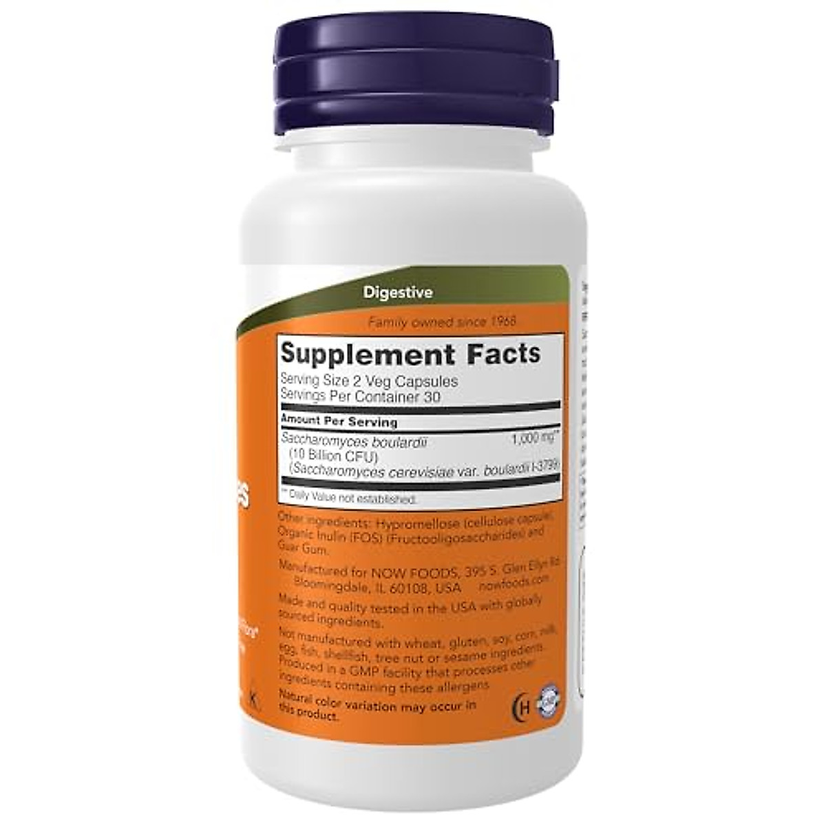 NOW Supplements, Saccharomyces Boulardii, 5 Billion CFU Probiotic, 60 Veg Capsules
