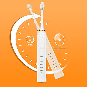 Electric Sonic Toothbrush with 6 Brush Heads, Rechargeable Power Toothbrush for Adults 2 Minute Built in Smart Timer, 6 Modes, One Charge for 60 Days