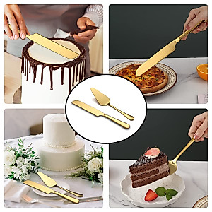 Kyraton Gold Wedding Cake Knife and Server Set, Gold Titanium Plating Stainless Steel Cake Cutting Set For Wedding Include Cake Cutter And Cake Server Perfect For Wedding, Birthday