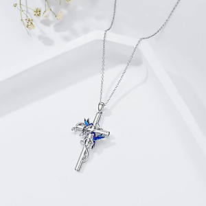 LELOUCHY Hummingbird Cross Necklace 925 Sterling Silver Cross Pendant Necklace Christian Jewelry Gifts for Women