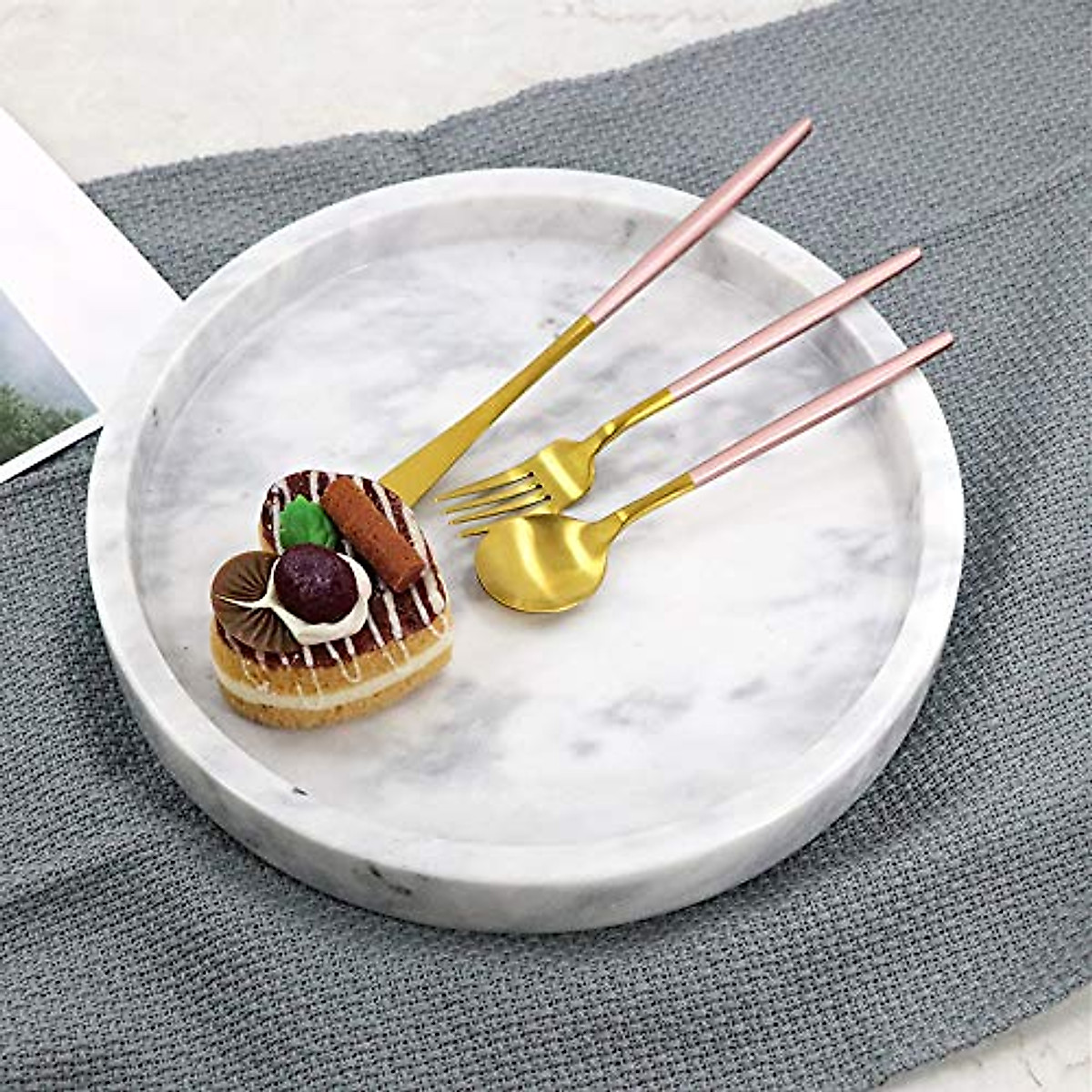 StonePlus Natural Real Marble Vanity Bathroom Tray/Neat Organizer for Cups, Shampoo Perfume Jewelry (Dark Grey, 9.84Dx1.18H)