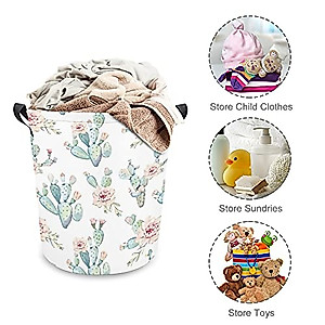 RENJUNDUN Watercolor Cactus Laundry Basket Foldable Laundry Hamper with Handles Collapsible Laundry Bucket for Toy Clothes Book, 17.3'' H x 16.5''D