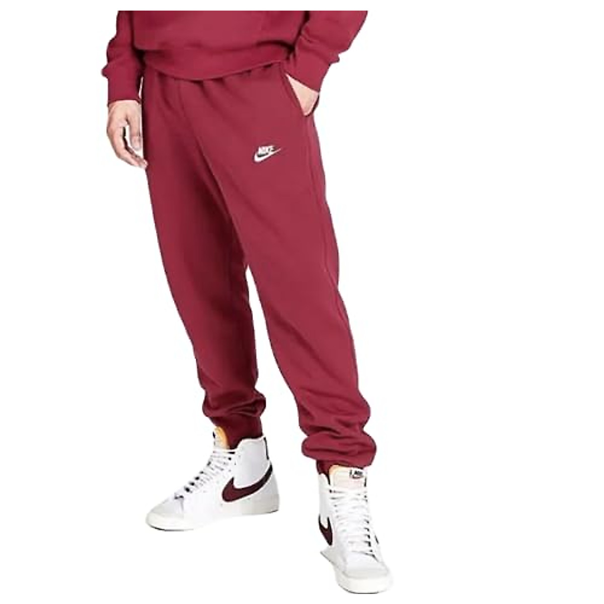 Nike Men's Sportswear Club Jogger Sweatpant, Pomegranate/Pomegranate/White, L Regular US