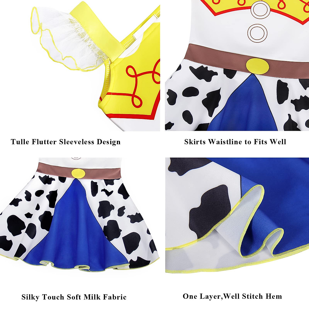 AmzBarley Girls Jessie Costume Dress Toddler Jessie Toy Story Costume Cowgirls Birthday Party Toy Halloween Story Fancy Outfit Preschool Role Play Dress Up Cosplay Dress Size 2T(1-2Years)
