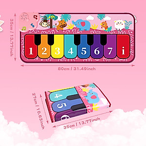 M SANMERSEN Piano Mat for Kids, Keyboard Music Dancing Play Mat with 5 Animal Sounds Electronic Touch Musical Playmat Game Toy Early Education Learning Toys Gift for Toddler Girls and Boys - Pink