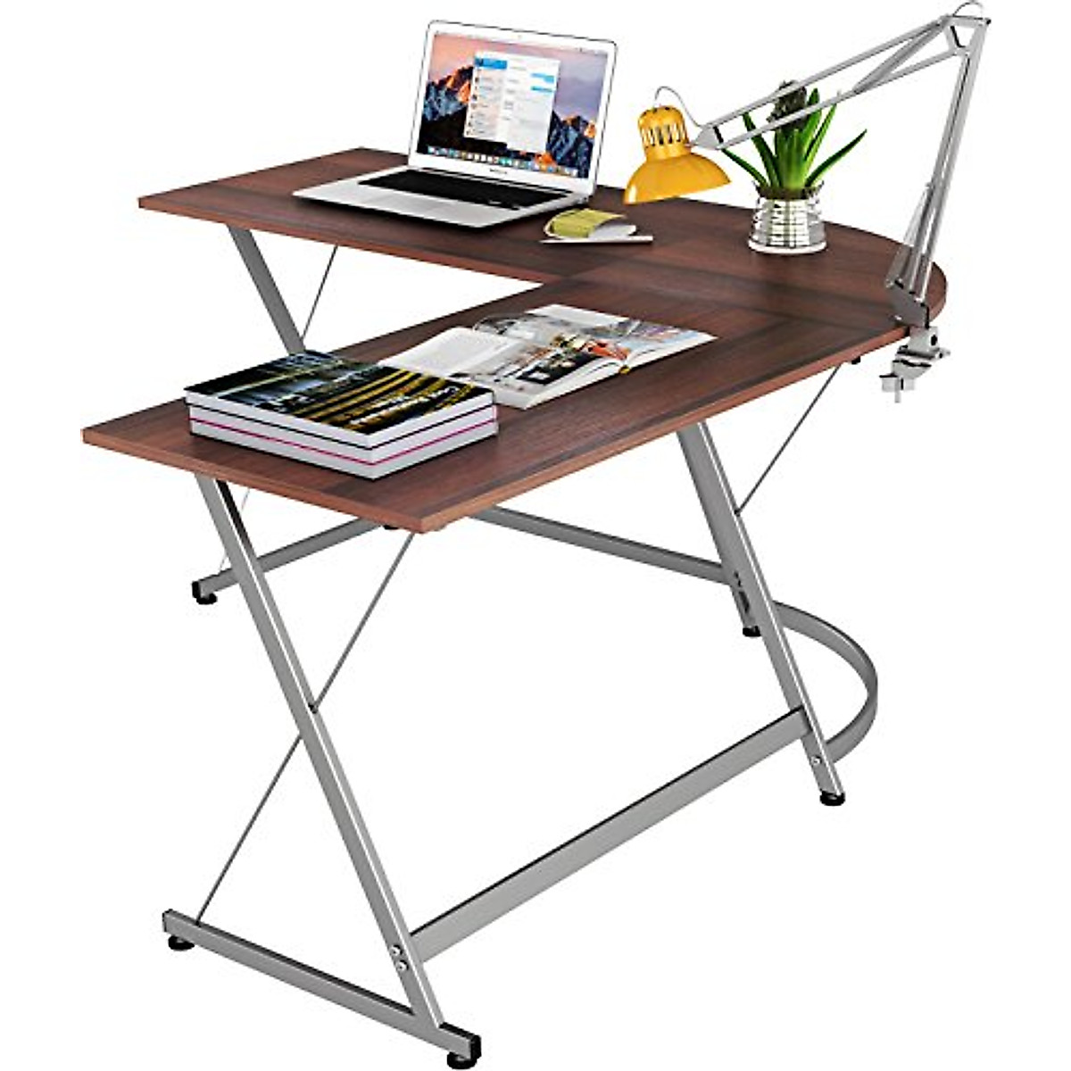 SHW Corner Home Office Desk, Walnut