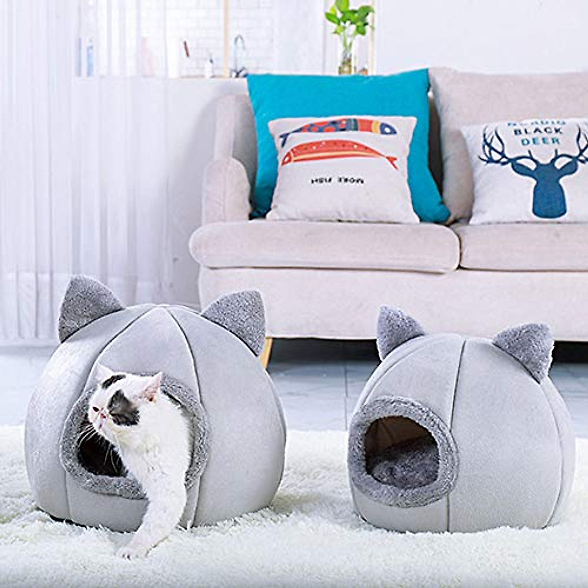 Ozgkee Small Cat Tent Pet Bed Semi Closed Warm Pet Nest Comfortable Pet Bed Winter Plush Kennel (660)