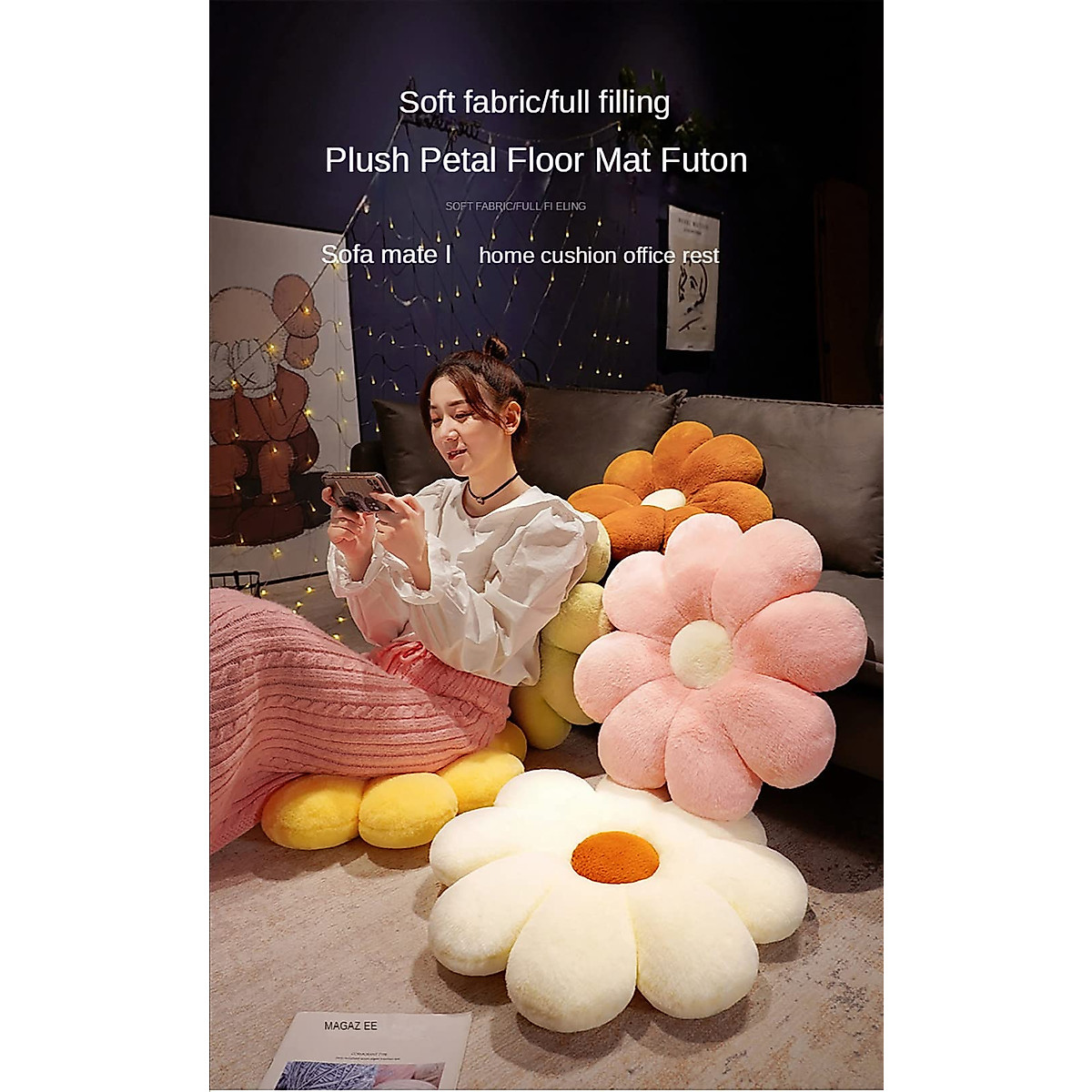 Imitation Rabbit Fur Petal Cushion Office Chair Cushion Bedroom Bay Window Cushion Sofa Cushion.Vikcewn. (15 inches (About 38CM), Pink)