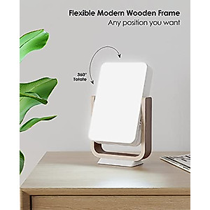 ALBINA Full Spectrum Sunlight Lamp UV-Free 10,000 Lux Sunlight Lamp with 5 Adjustable Brightness 4 Timer Function, Detachable Stand Wooden Frame, Sun Lamp for Home/Office (White/Walnut)