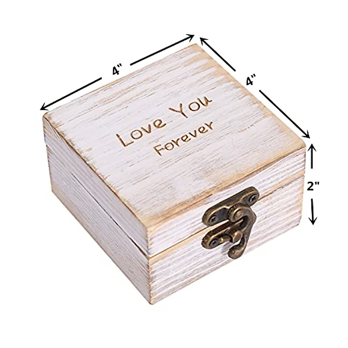 LONGNENG Wooden Ring Box for Wedding Rings and Couple Jewelry,Ring Bearer Box for Display or Personal Organizer,Engraved LOVE YOU FOREVER Lettering