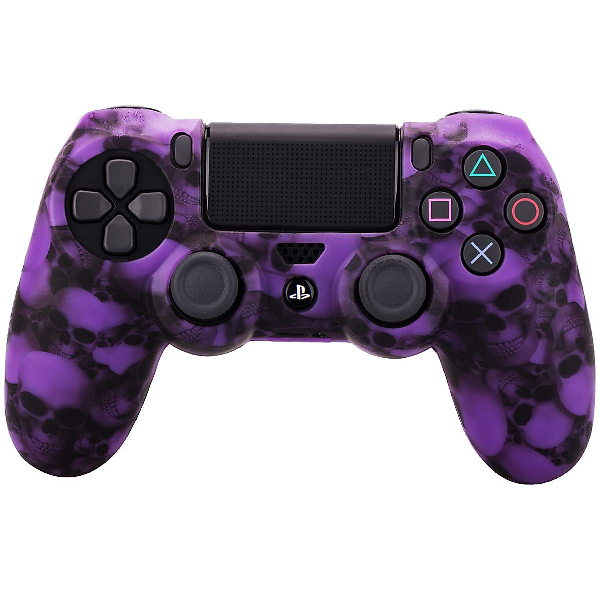 YoRHa Water Transfer Printing Skull Silicone Cover Skin Case for Sony PS4/slim/Pro Dualshock 4 Controller x 1(Purple) with Pro Thumb Grips x 8