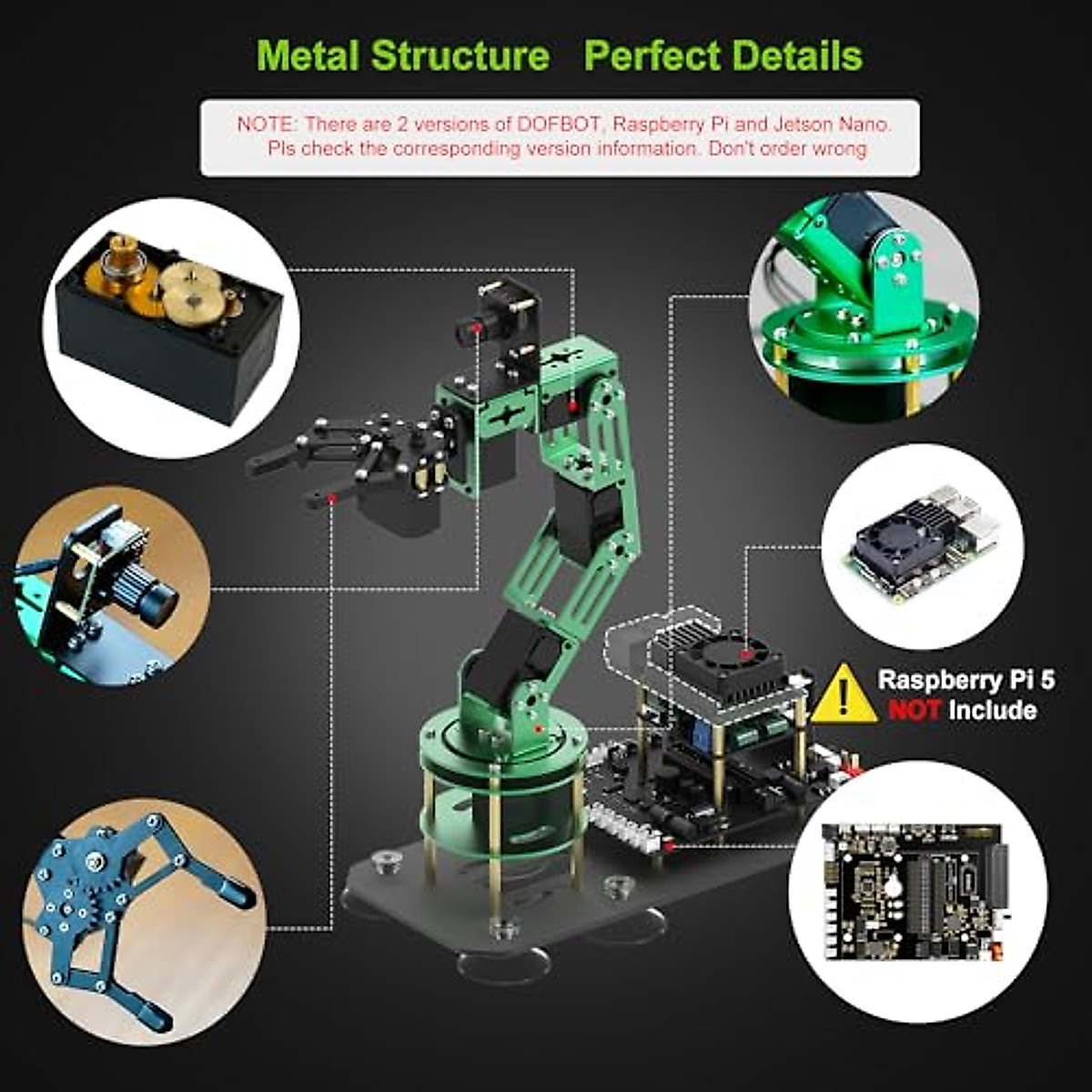 Yahboom Robot Arm Kit 6DOF for Raspberry Pi 5 AI Programmable Electronic DIY Robot Hand Building with Camera for Adults ROS Open Source (RPI-DOFBOT-Pi 5-8GB)