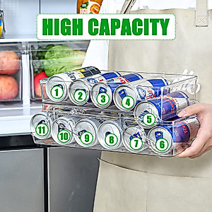 Soda Can Organizer for Refrigerator，Automatic Rolling Beverage Drink Can Storage Organizer,Plastic Dispenser Bin，Stackable Can Drink Holder for Fridge, Freezers, Cabinets,Camping