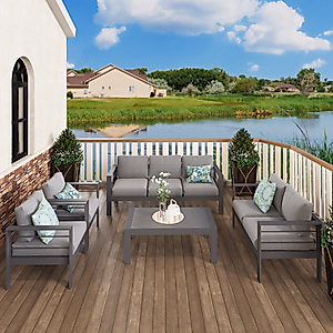 Solaste Aluminum Patio Furniture Set,5 Pieces Modern Outdoor Conversation Set Sectional Sofa with Upgrade Cushion and Coffee Table,Grey