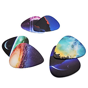 Unique Guitar Picks 12 Medium Gauge Pack with Picks Holder and Plastic Picks Box, SUNLP Fairyland Galaxy Themed Guitar Cool Picks for Bass Electric Guitar Acoustic Guitar Lovers guitarists gift