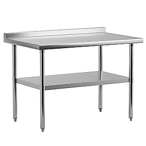 RIEDHOFF Stainless Steel Work Table 48" x 24" with Undershelf & Backsplash, [NSF Certified][Heavy Duty] Commercial Kitchen Prep Table for Home, Restaurant, Hotel, Silver