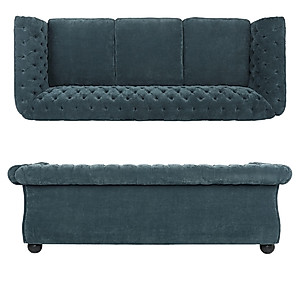 Elegant Tufted Fabric Sofa Couch, Chesterfield 3-Seater Sofa with High-Density Cushion, Removable Cushions and Covers, Luxurious Scrolled Arms Upholstered Sofa for Living Room, Office, Apartment
