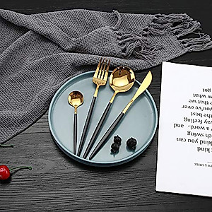 24-Piece Gold Silverware Set with Black Handle, Stainless Steel Flatware Set, Tableware Cutlery Sets for 6 Including Forks Spoons Knives, Kitchen Utensil Set for Home and Restaurant(Black Gold)