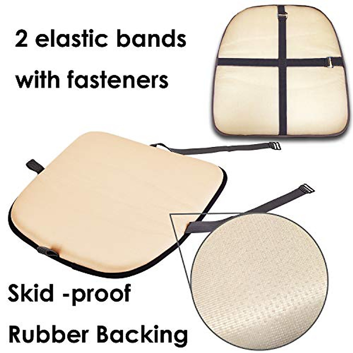 Big Hippo Chair Pads Memory Foam and Lumbar Support Pillow, Chair Seat Cushion Non Slip Rubber Back Thicken Chair Padding with Elastic Bands for Home Office Outdoor Seats (Black-Set of 2)