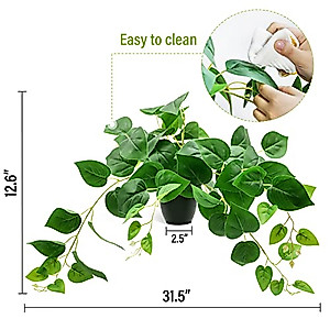 Tiita Fake Plants Artificial Scindapsus Aureus in Pots, Realistic Fake Greenery Potted Plants for Home Office Desk Window Sill Bathroom Bedroom Outdoor Indoor