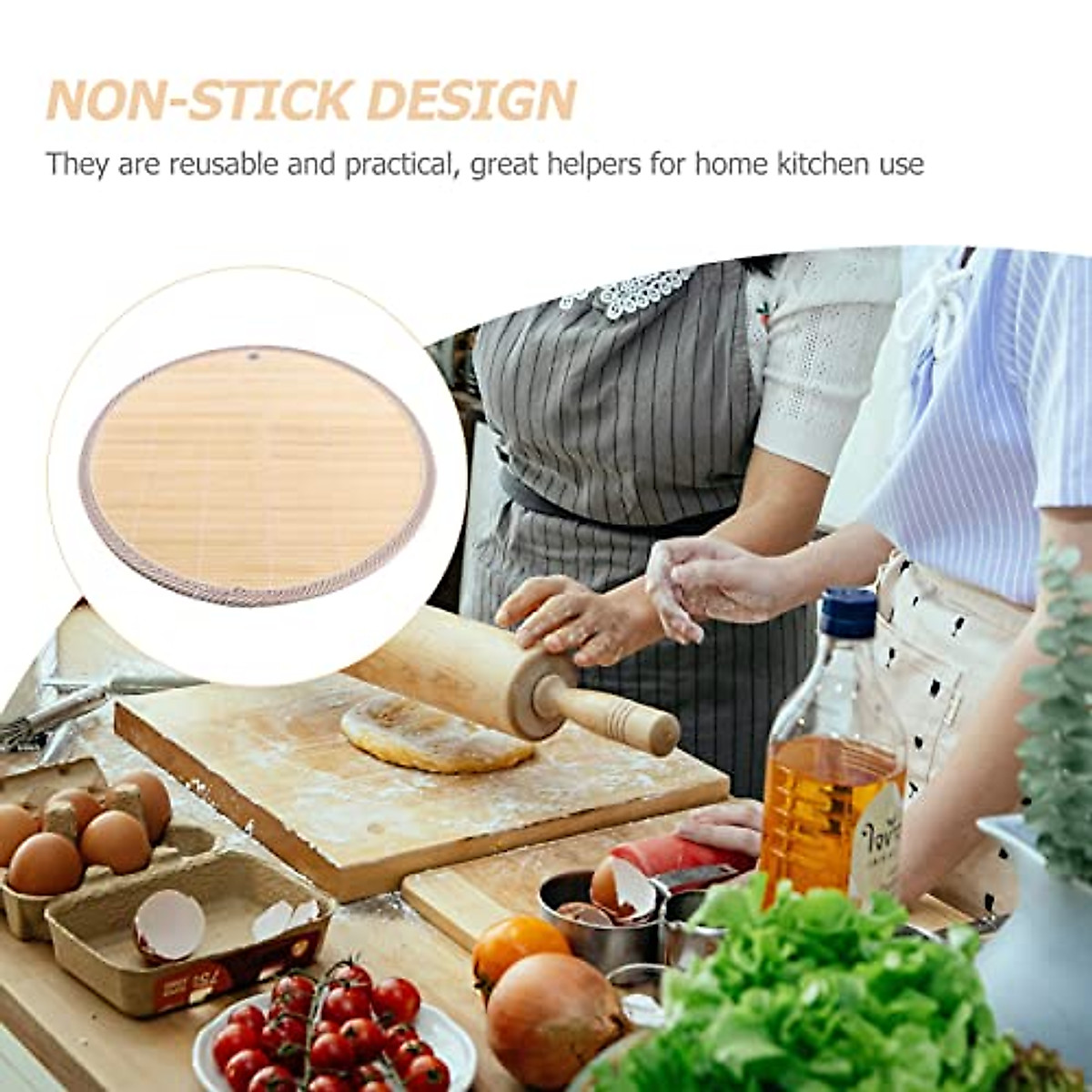 2Pcs Bamboo Dumpling mat Wood Serving Tray Round Dumpling Serving Platter Coffee Table Serving Tray Handmade Rattan Food Tray for Chinese Dumplings mat Kitchen Bamboo Steamer Liner (Khaki)