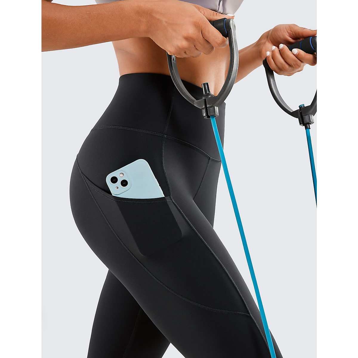 CRZ YOGA Women's Naked Feeling Workout Leggings 25 Inches - High Waisted Yoga Pants with Side Pockets Running Tights Black Medium