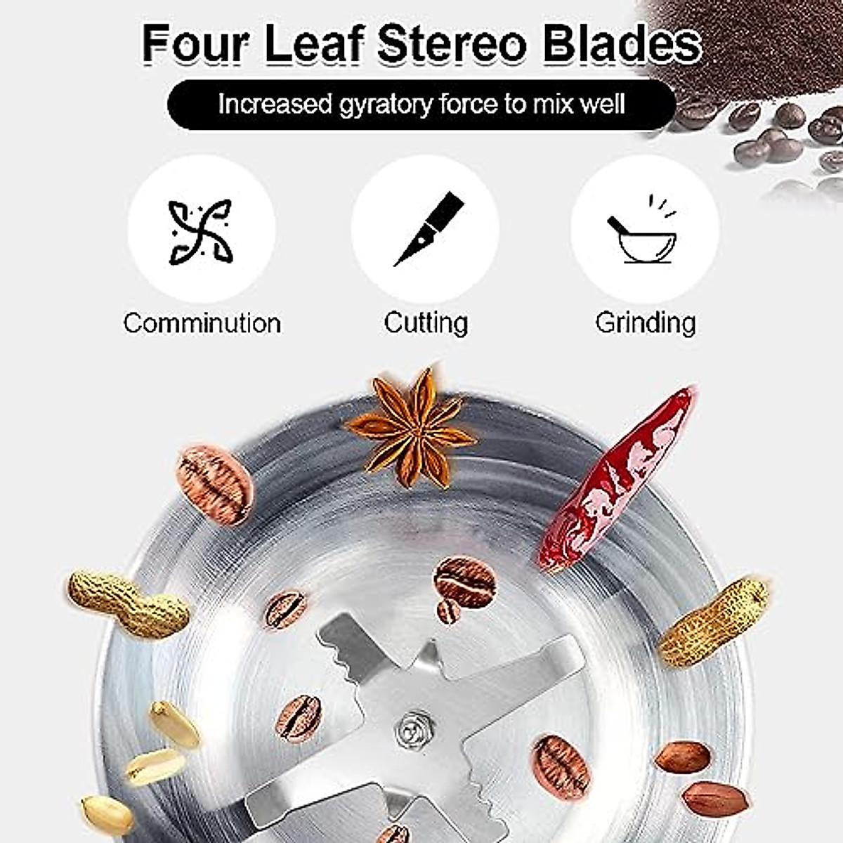 Electric Grinder 30s Quick Powder, Mini Electric Coffee Grinder Cereals, Nuts Beans Spices Grains Grinder Machine Multifunctional Home Blender Chopper