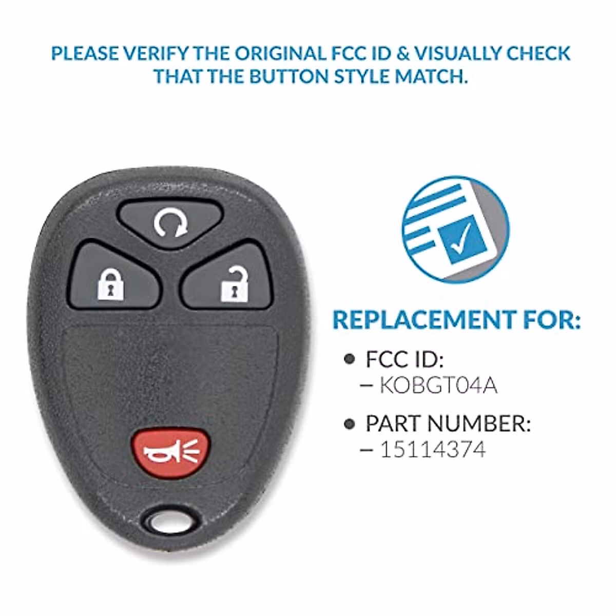 Keyless2Go Replacement for New Keyless Entry with Remote Start Car Key Fob for Select Vehicles with 15114374 KOBGT04A