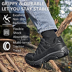 SHULOOK Men's Waterproof Hiking Shoes Lightweight Anti Slip Outdoor Ankle Boots Breathable Hike Trekking Trails Shoe All Black 11