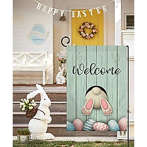 Welcome Spring Easter Bunny Small Garden Flag Egg Vertical Double Sided Burlap Yard Outdoor Decor 12.5 x 18 Inches (126019)