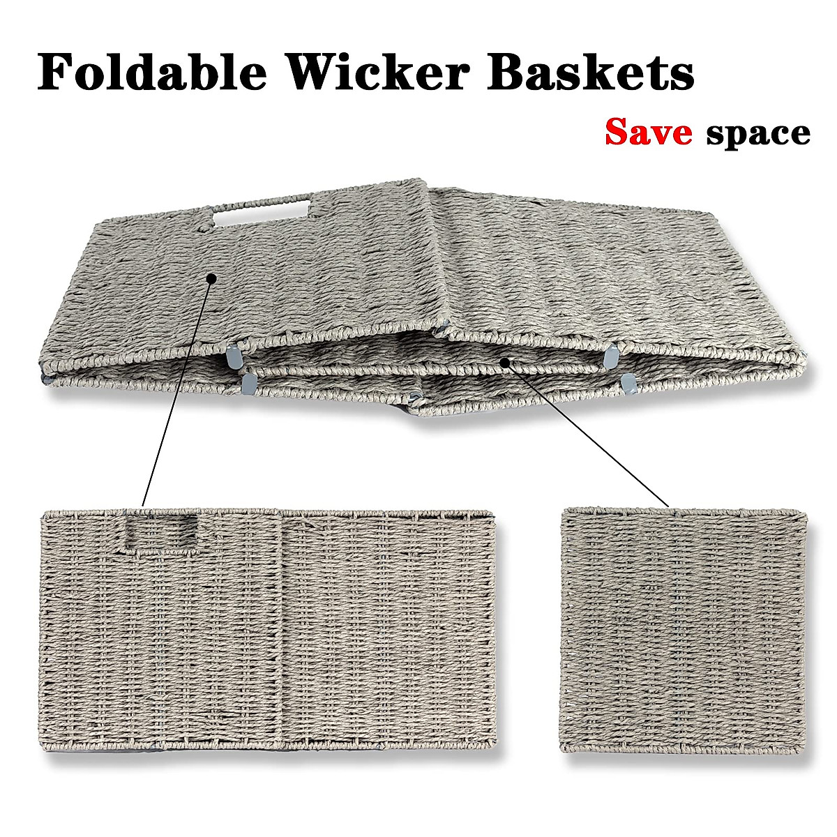 Vagusicc Wicker Basket, Set of 2 Hand-Woven Wicker Storage Basket, Foldable 11 inch Cube Storage Bins, Storage Baskets for Organizing Shelves, Closet Organizers and Storage Bins, Gray (11″×11″×11″)