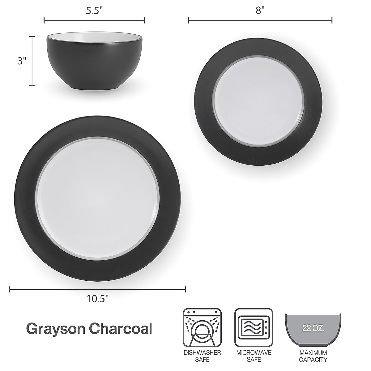 Pfaltzgraff Grayson Charcoal 12 Piece Dinnerware Set, Service for 4