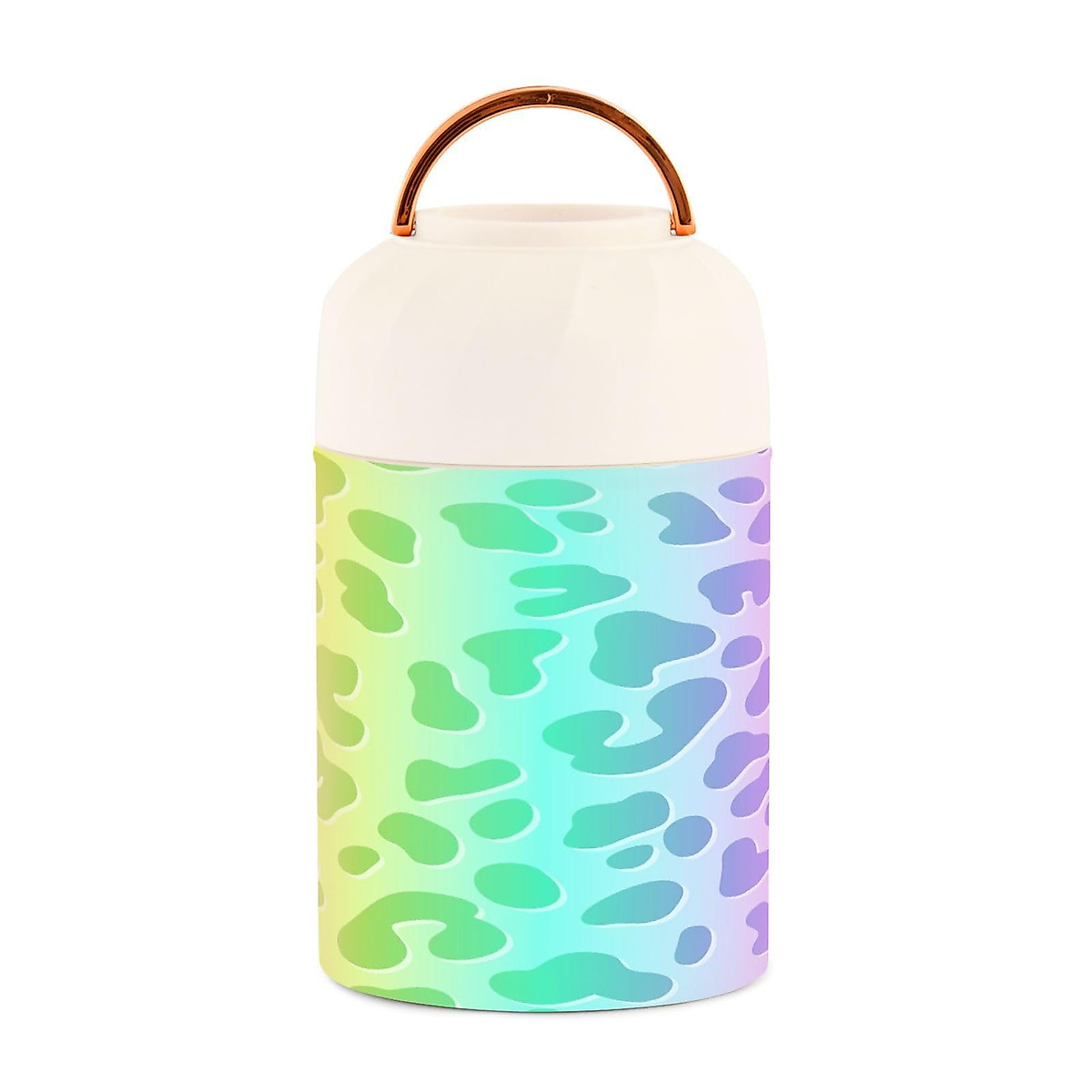 CUPADA Rainbow Leopard Skin Food Jar for Hot and Cold, Insulated Food Jars Vacuum 17OZ with Folding Spoon for Work Trip Picnic Camping