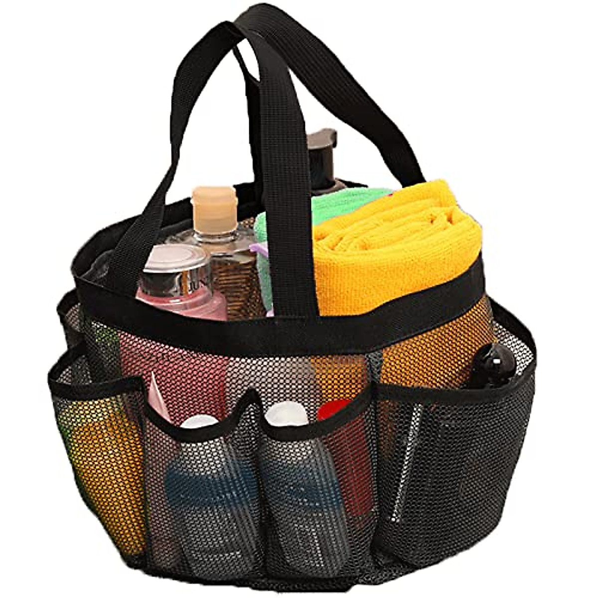 Venupple Mesh Shower Caddy with 8 Pockets, Dorm Shower Caddy Large Capacity, Bathroom Caddy Organizer, Black