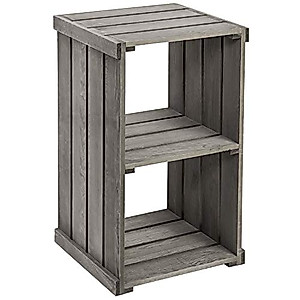 MyGift Dark Gray Solid Wood Small End Table Side Table, 2 Tier Crate Design Nightstand Storage Display Shelf Organizer Accent Furniture