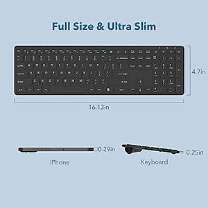WisFox Wireless Keyboard, Ultra Slim Silent Computer Keyboard, Full Size 2.4G USB Keyboard with Number Pad for PC/Desktop/Laptop/Notebook, Black