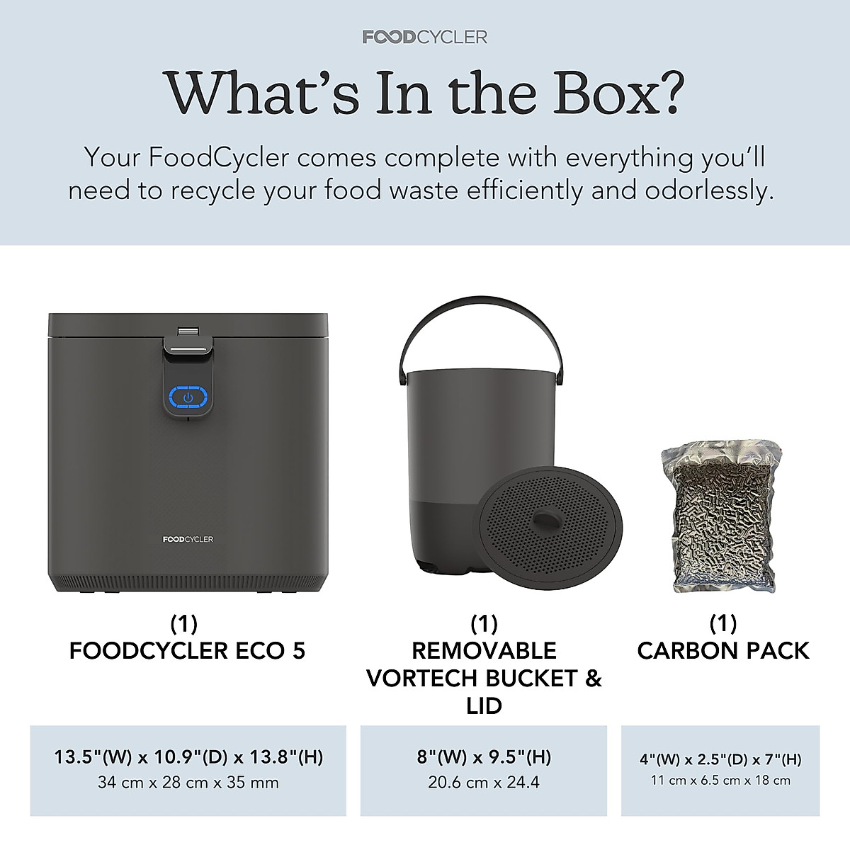 FoodCycler Eco 5 - Award-Winning Home Food Processor and Recycler - Kitchen Countertop Compost Alternative - Electric Food Waste Disposer - Odorless Food Waste Bin - 5L Bucket Capacity (Grey)