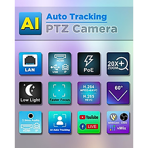 FoMaKo PTZ Camera 20x Optical Zoom AI Auto Tracking PoE HDMI Bundle PTZ Camera for Church Worship + PTZ Camera Controller (BH201 PTZ Bundle FMK20SDI +KC608)