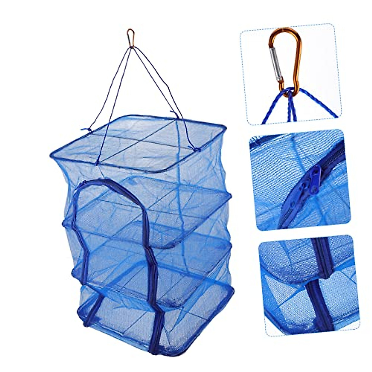 BESPORTBLE Foldable Fish Cage Fruit Dryer Hanging Clothes Drying Rack Laundry Drying Rack Collapsible Hanging Drying Net Zipper Drying Rack Folding Fish Mesh Nylon Blue Shrimp Fish Drying Net