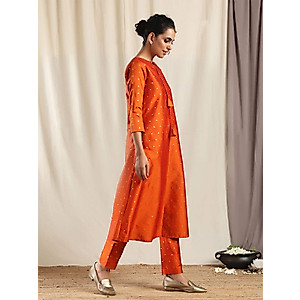 Indian Kurti for Womens With Pant | Art Silk Woven Kurta Kurtis Dress For Women Tops Tunic Orange