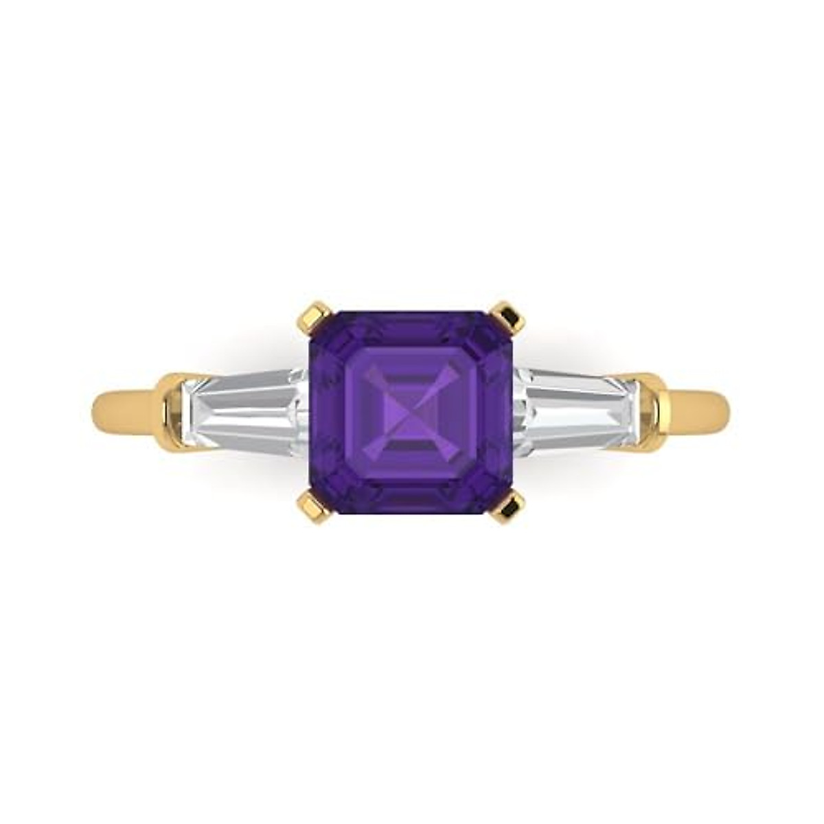 1.62ct Sq Emerald cut 3 stone Solitaire Natural Amethyst Engagement Promise Anniversary Bridal Ring 18K Yellow Gold 8.25