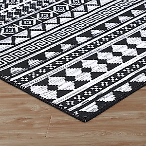 COZYLOOM Large Area Rug 9x12 Modern Geometric Floor Cover Non-Slip Washable Living Room Rug Boho Indoor Non-Shedding Area Rug Bedroom Home Office Kitchen Dining Room Throw Carpet Black