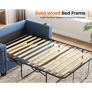 Fadware Pull Out Sofa Bed, Twin Size Sleeper Sofa Couch with Memory Foam Mattress, 2 in 1 Convertible Pullout Couch Bed with USB Charging Ports for Compact Living Space, Apartment, Office, Blue