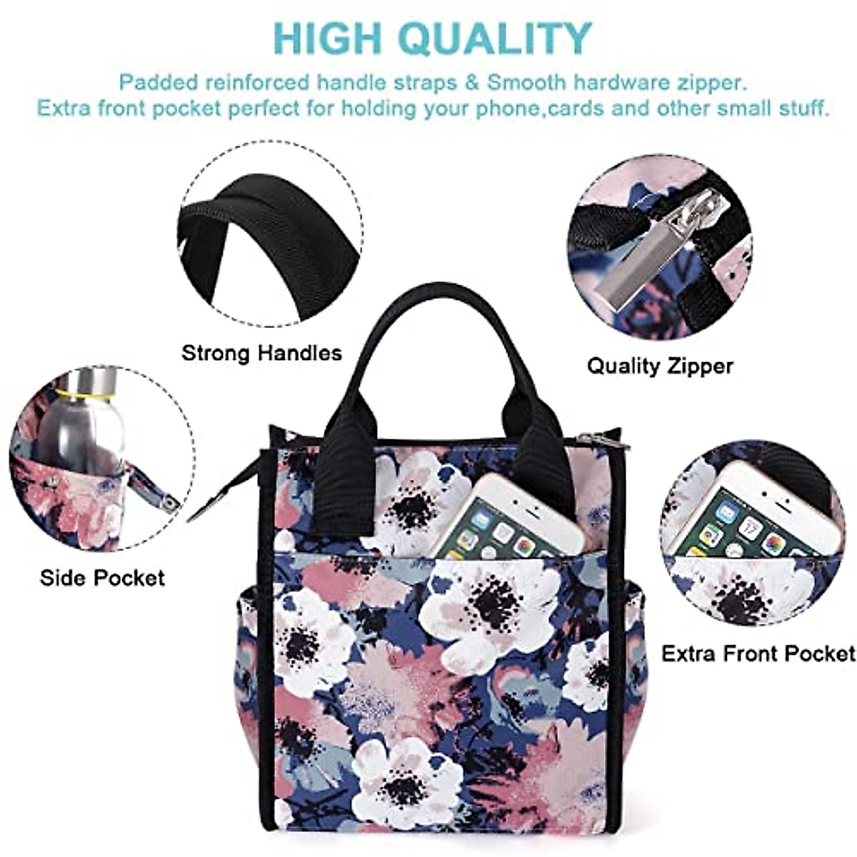 Lunch Bag Cooler Bag-Insulated Lunch Box Water-resistant Thermal Container Lunch Cross-body Tote Bag for Work/Park/Picnic/Beach