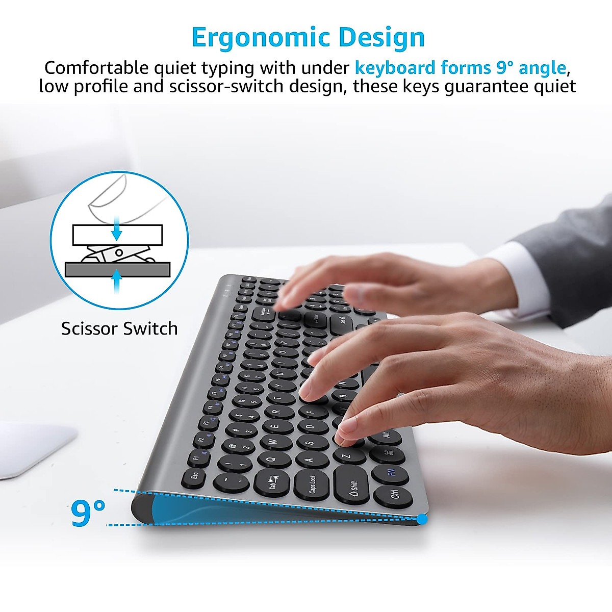 MEANHIGH Wireless Keyboard and Mouse Combo, 2.4G Cordless Mouse and Keyboard Set with Numeric Keypad, Ultra-Slim, Compact, Quiet, Full Size for Windows, Mac, Computer, Desktop, PC, Notebook, Laptop